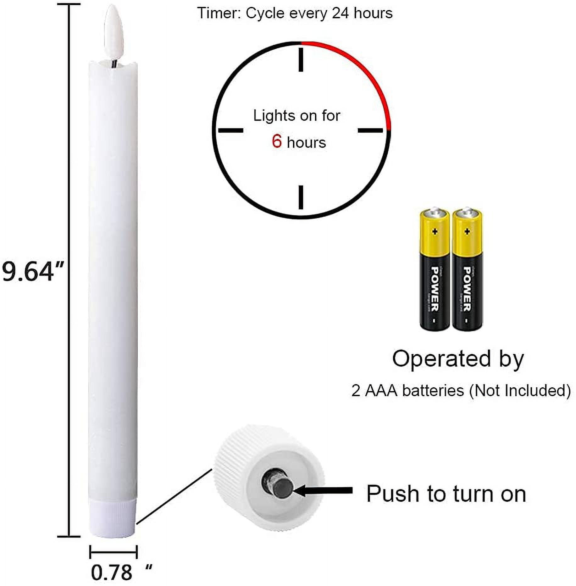 Fanhua-White Flameless Taper Candles with Timer, 6 Pack Battery ...