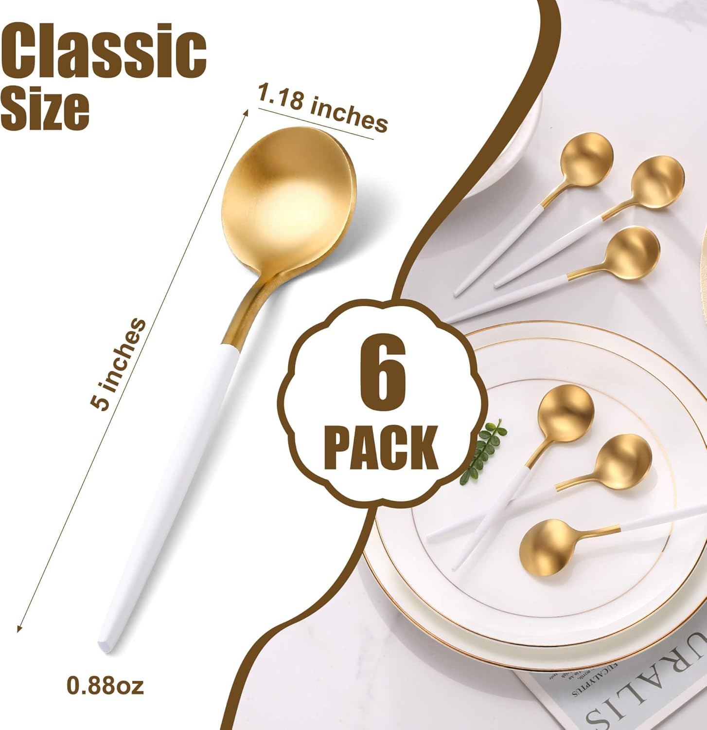 Fanhua-White Gold Coffee Spoons Set,Stainless Steel Teaspoons of 6 ...