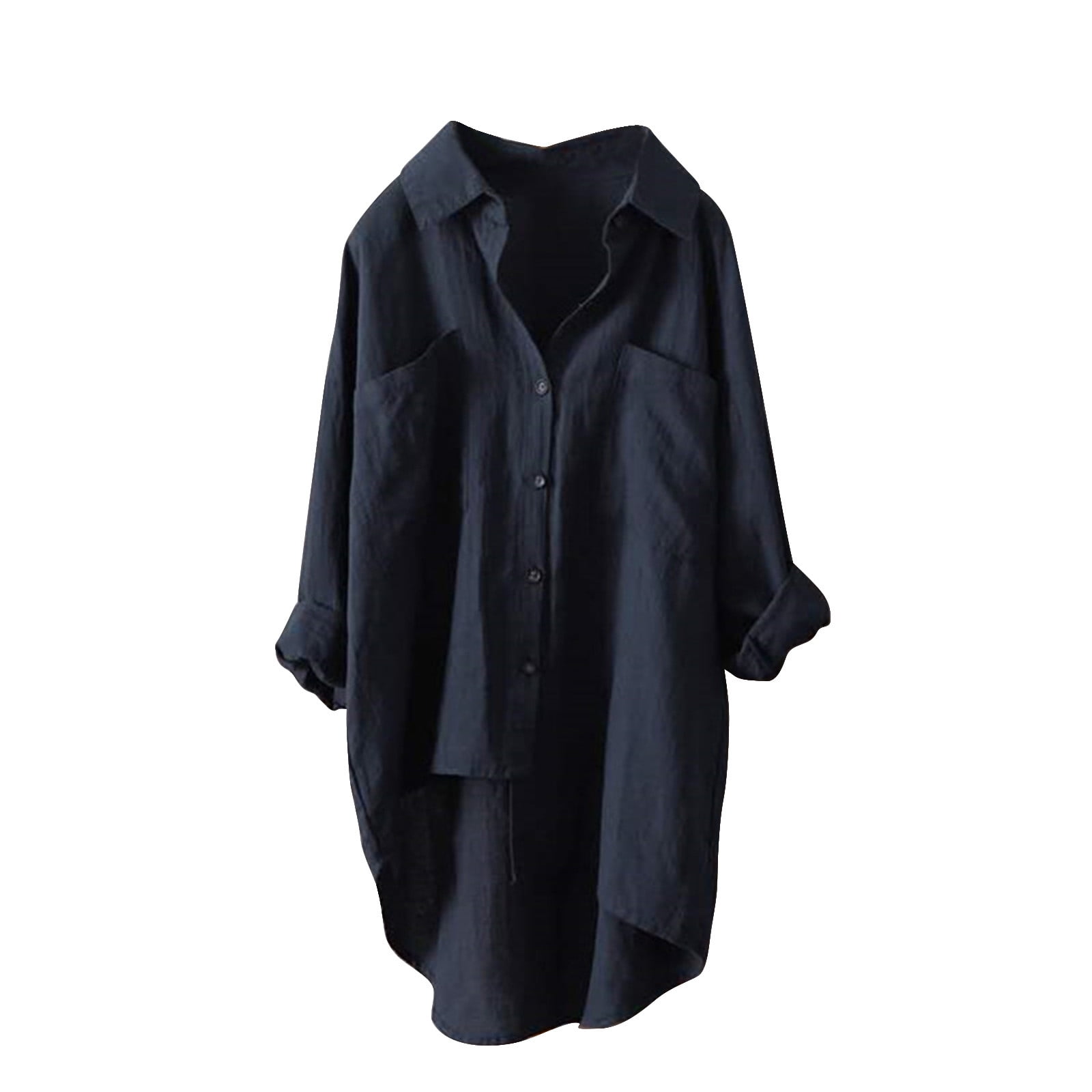 Fanixng Cotton Linen Shirt for Women Button Down Long Sleeve Shirt with ...
