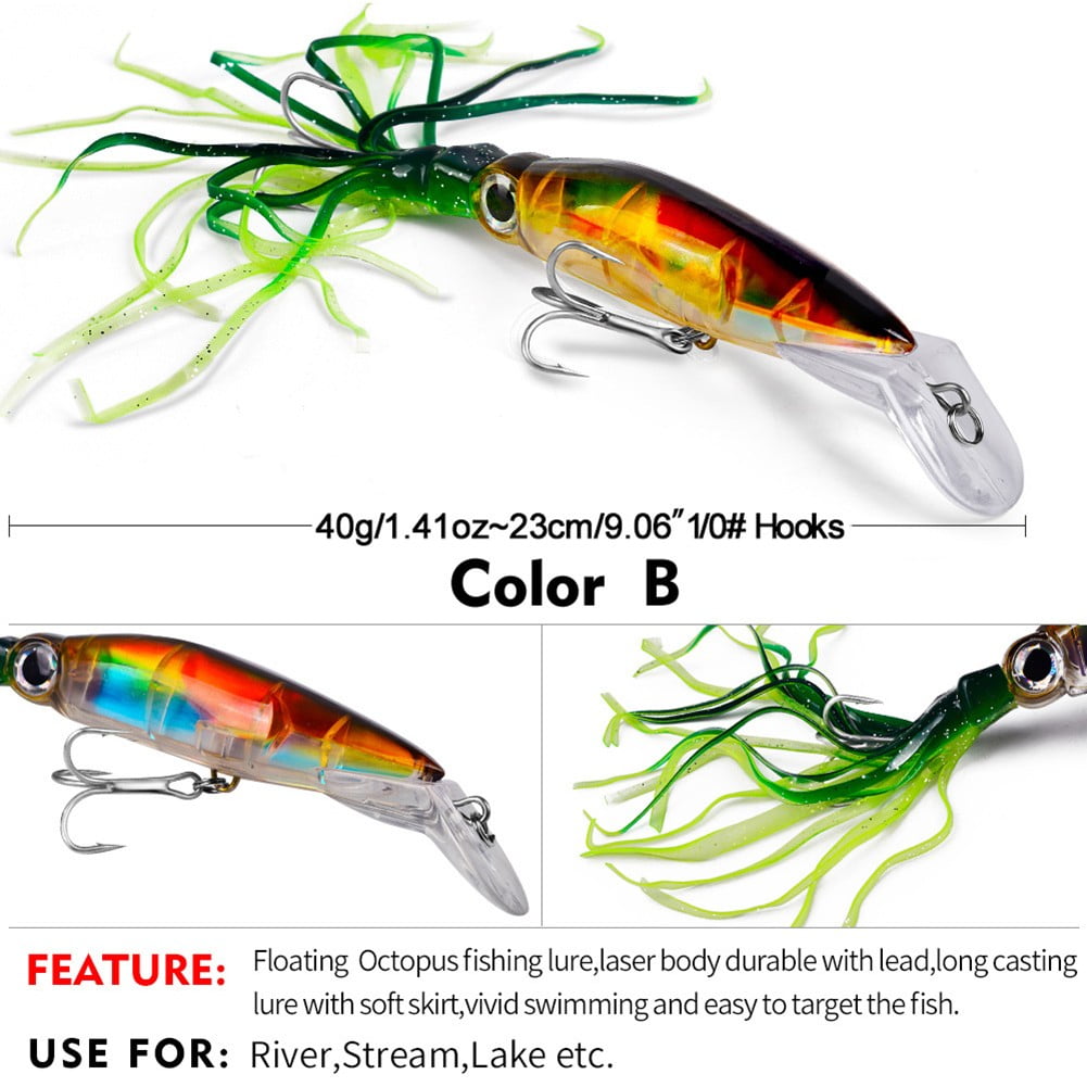 Fankenuo 14cm Squid Lure with Tentacles - 40g Realistic Fishing Bait B ...