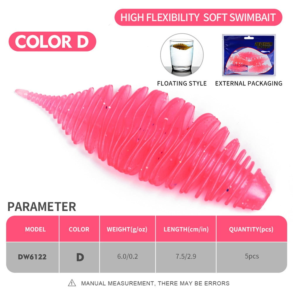 Fankenuo Floating Worm Soft Bait - 5pcs/Pack for Bass Fishing Color D ...