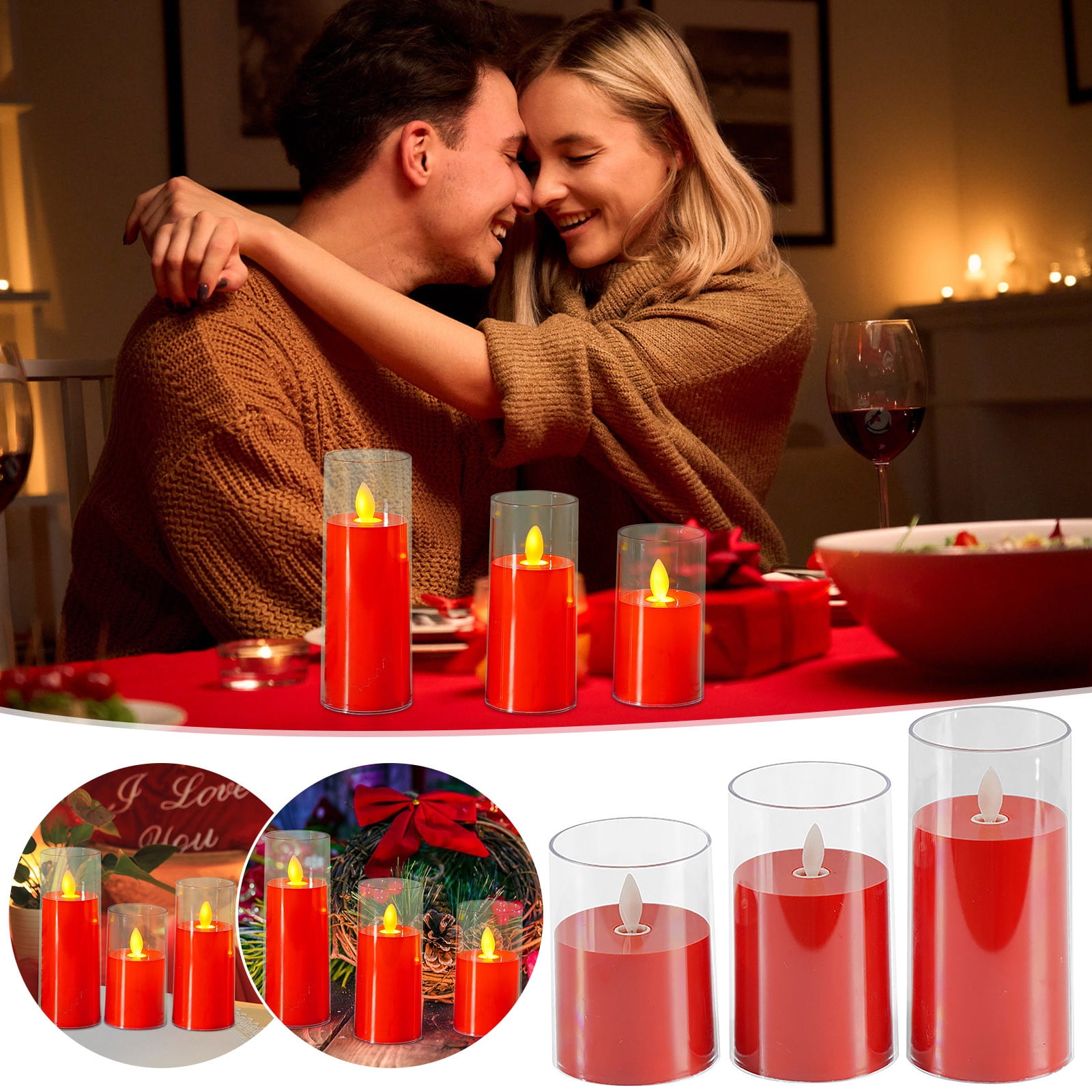 Fankiway Christmas Decorations Ornaments Red Flameless Candle, Wick ...