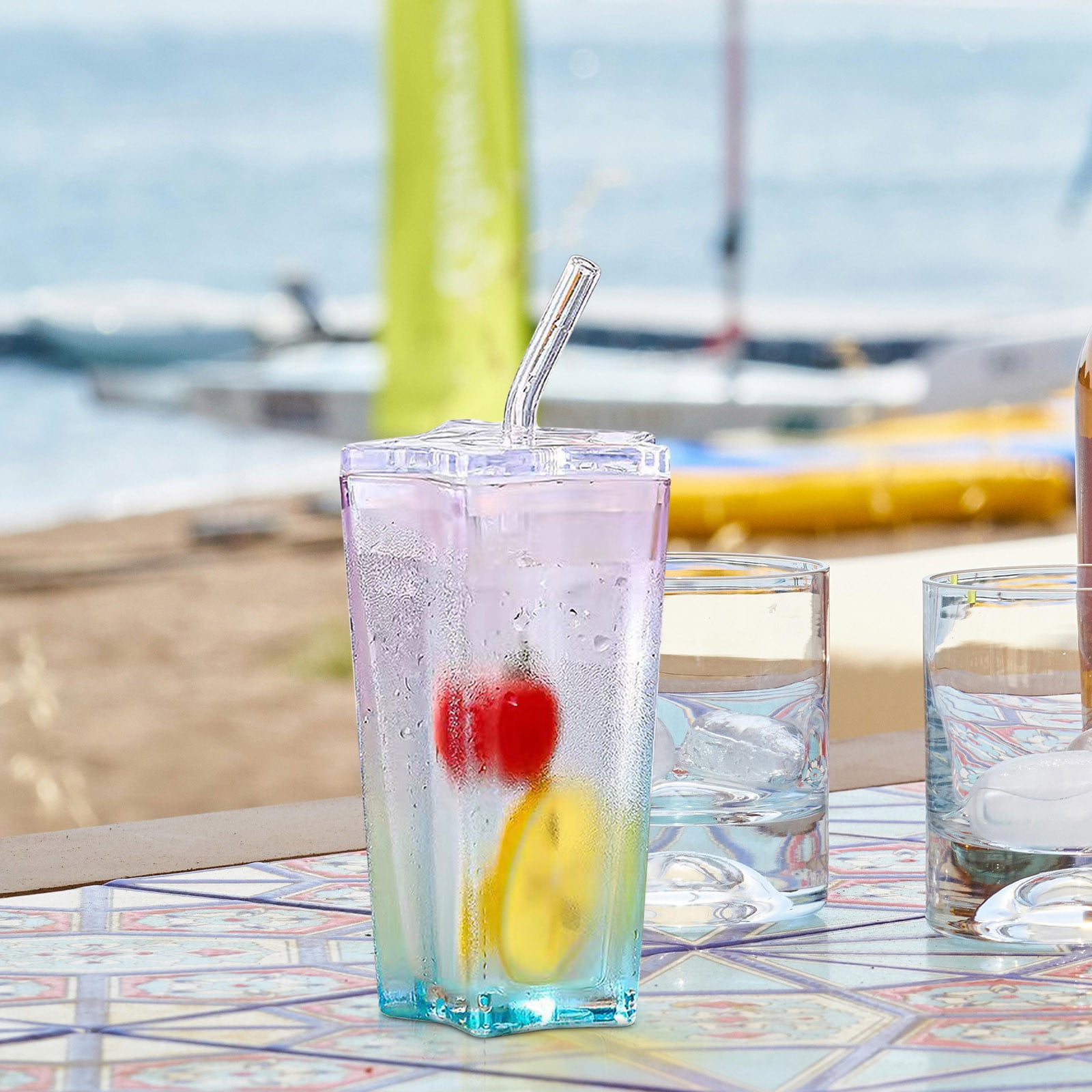 Fankiway Five-pointed Star Glass Color Gradient Cup Cold Drink Cup With ...