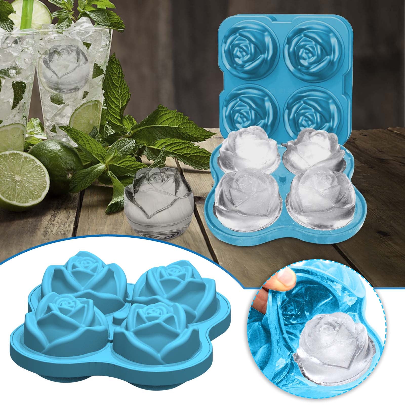 Fankiway Ice Cube Tray, Rose Flower Ice Cocktail Mix Ice Rose Flower 4 ...