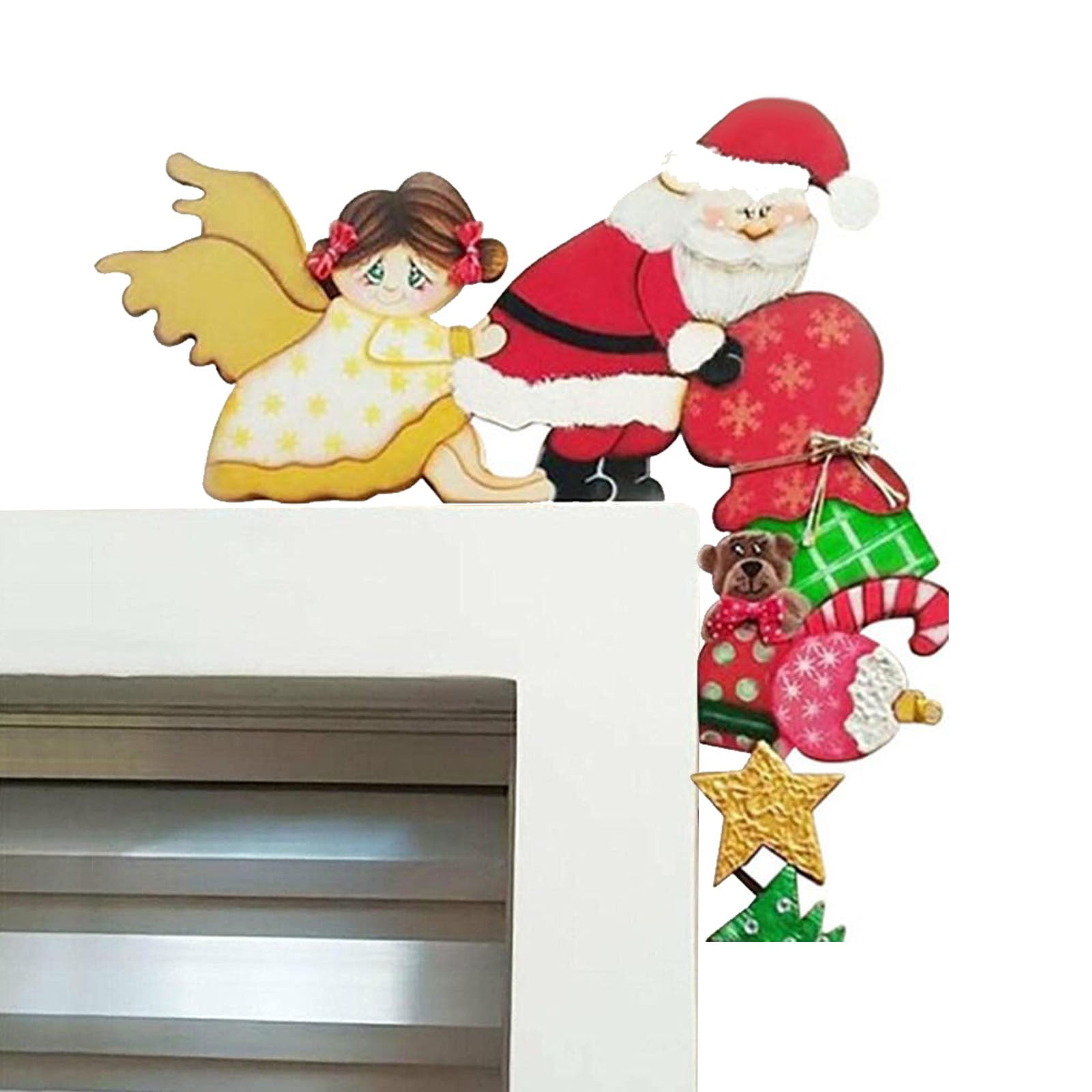 Fanmier Christmas Wooden Corner Door Frame Decoration Cartoon Santa ...
