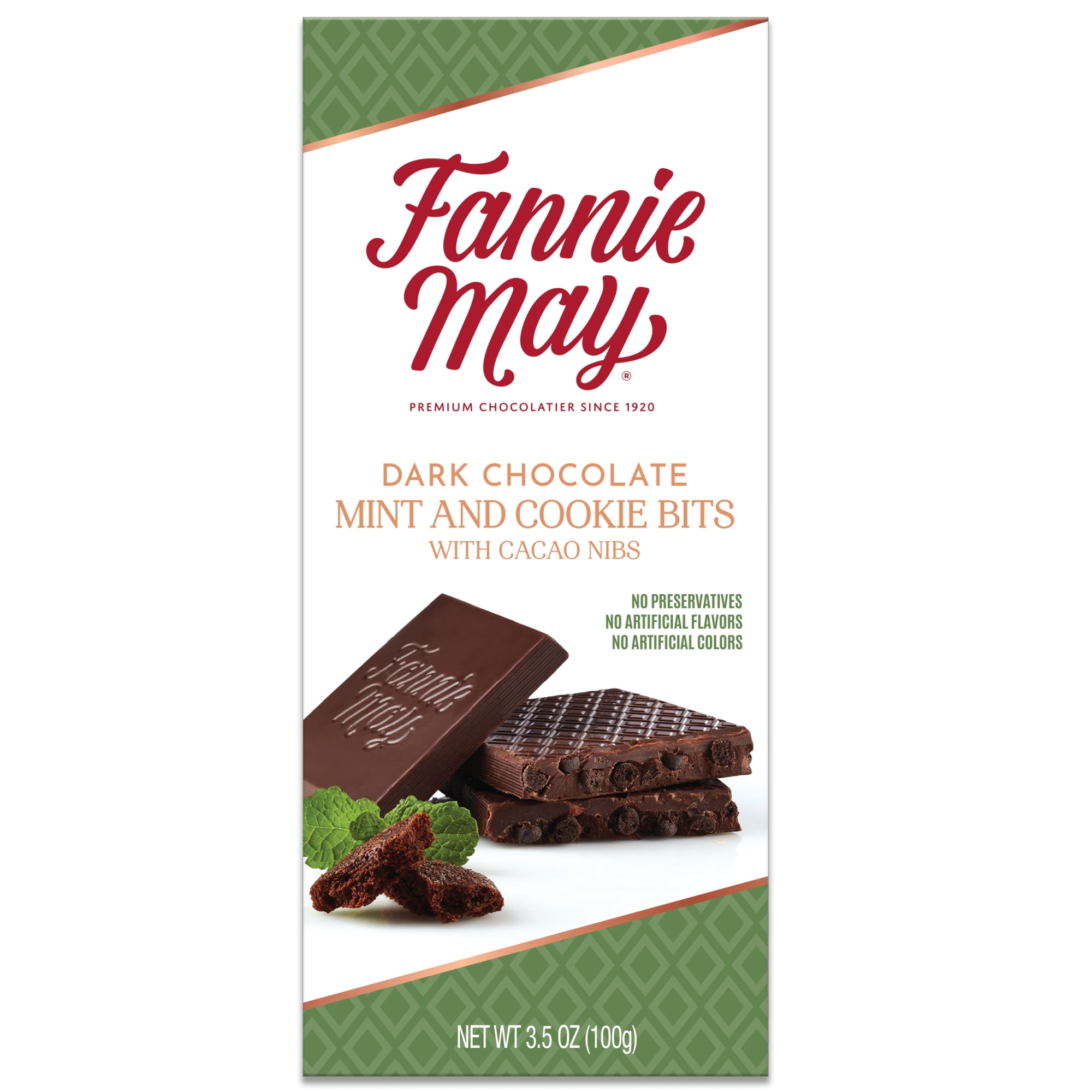 Fannie May Dark Chocolate Mint Tablet with Cookie Bits, Rich and ...
