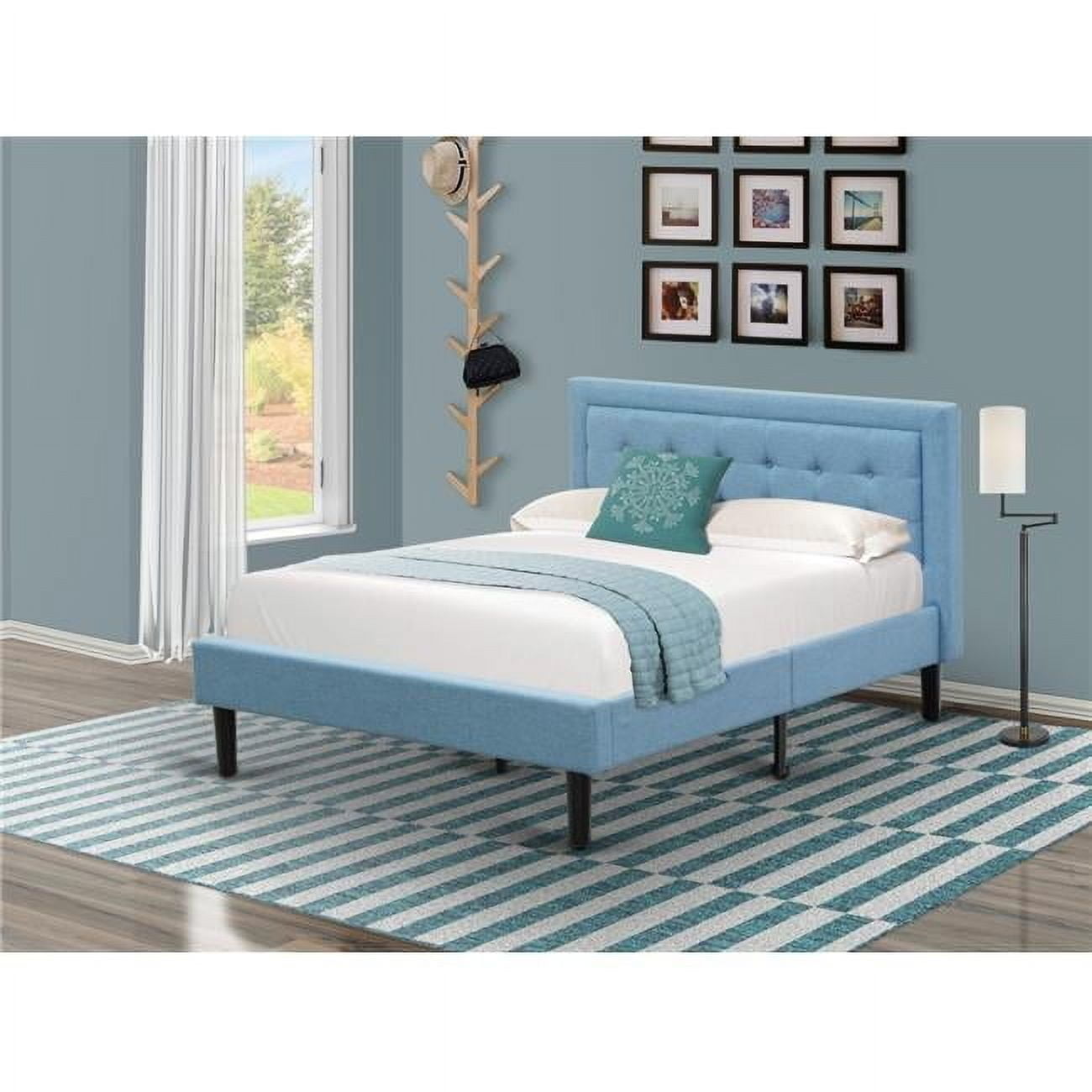 Fannin Platform Full Size Bed Frame - Denim Blue Linen Fabric ...
