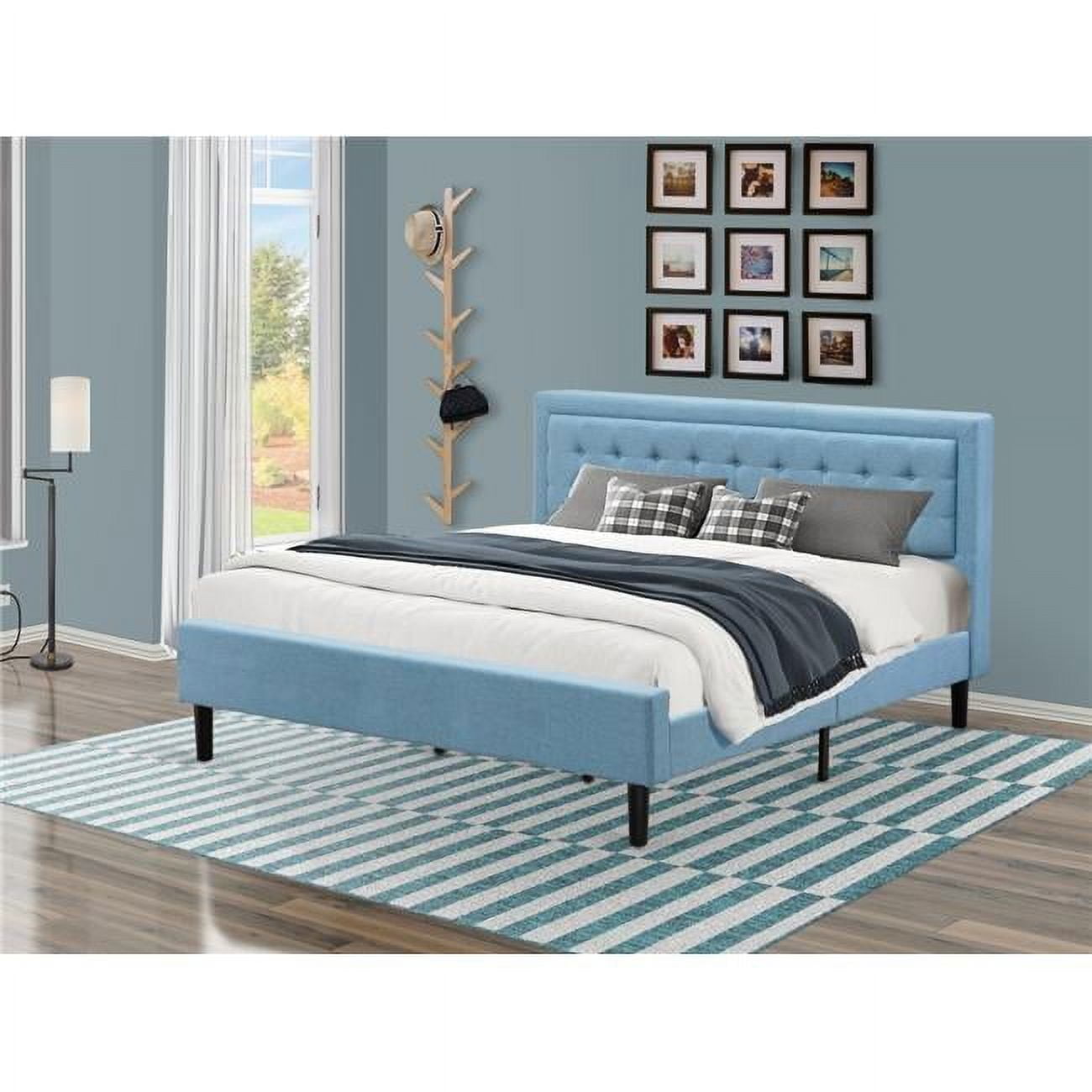 Fannin Platform King Size Bed Frame - Denim Blue Linen Fabric ...