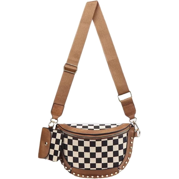 Fanny Bum Packs for Women,Checkered Crossbody Bag Checkered Purse Black ...