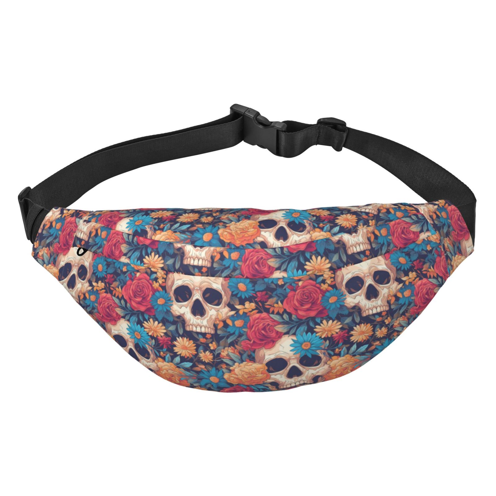 Fanny Pack For Women Men, Colorful Skull Rose Waterproof Sling Belt Bag ...