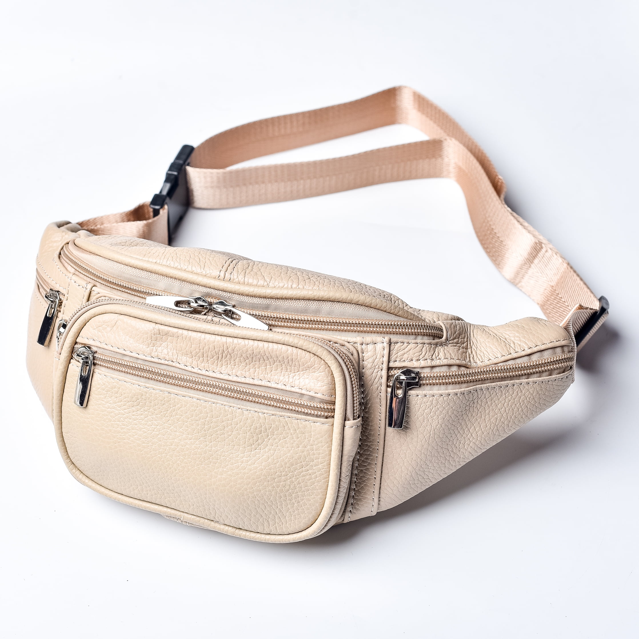 Leather Fanny Pack Waist Bag with Zipper Pouch & Retractable Key Chain ...