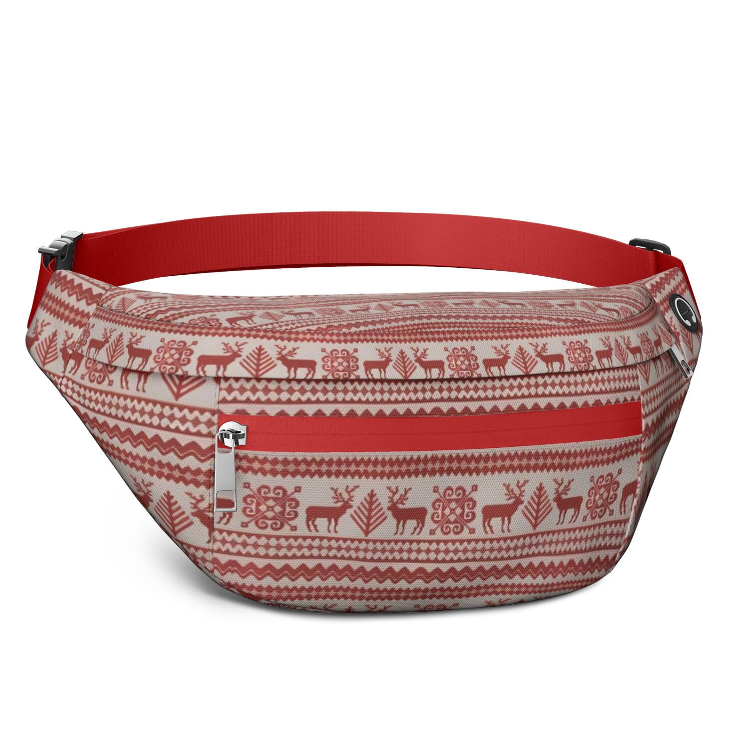 Fanny Pack Red Christmas Reindeer Pattern Waist Pack Bag,Running Cross ...