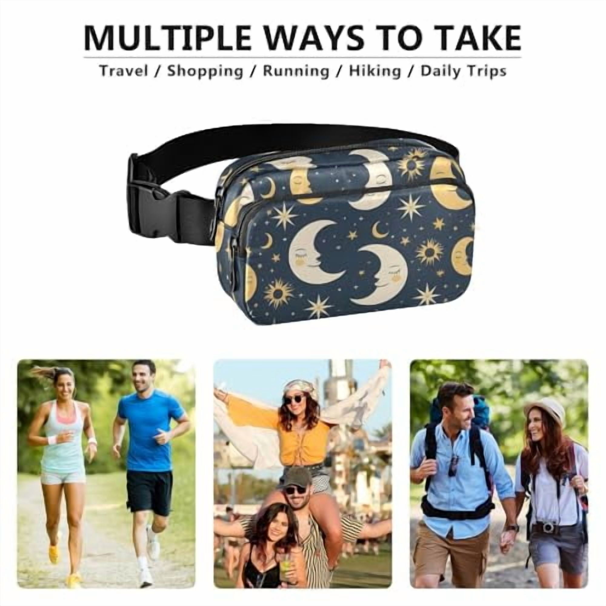Fanny Pack for Women Men, Sun Moon Star Blue Belt Bag Waist Pack Crossbody Bag Bum Bag with ...