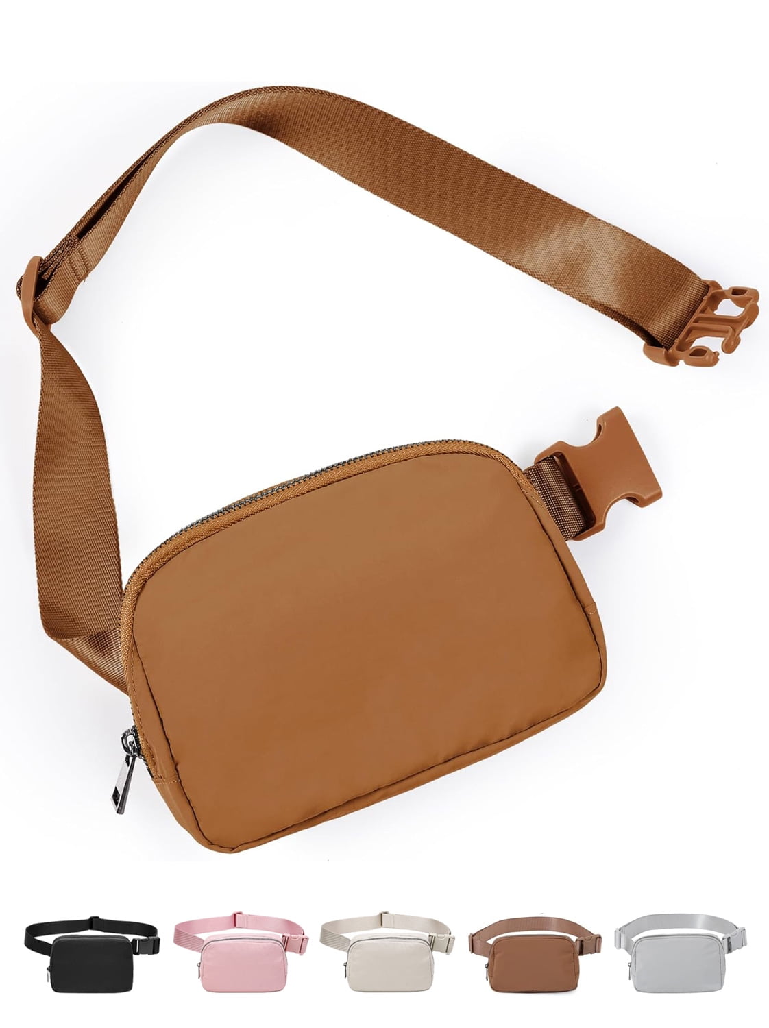 MYEBIUAI Unisex Nylon Fanny Pack, Brown Crossbody Bag with Long ...