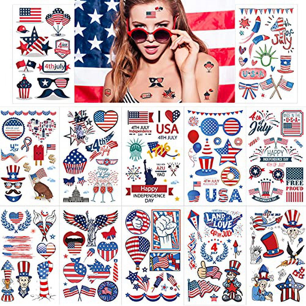 Fanoshon Fourth Of July Temporary Tattoos Set Patriotic Decorations