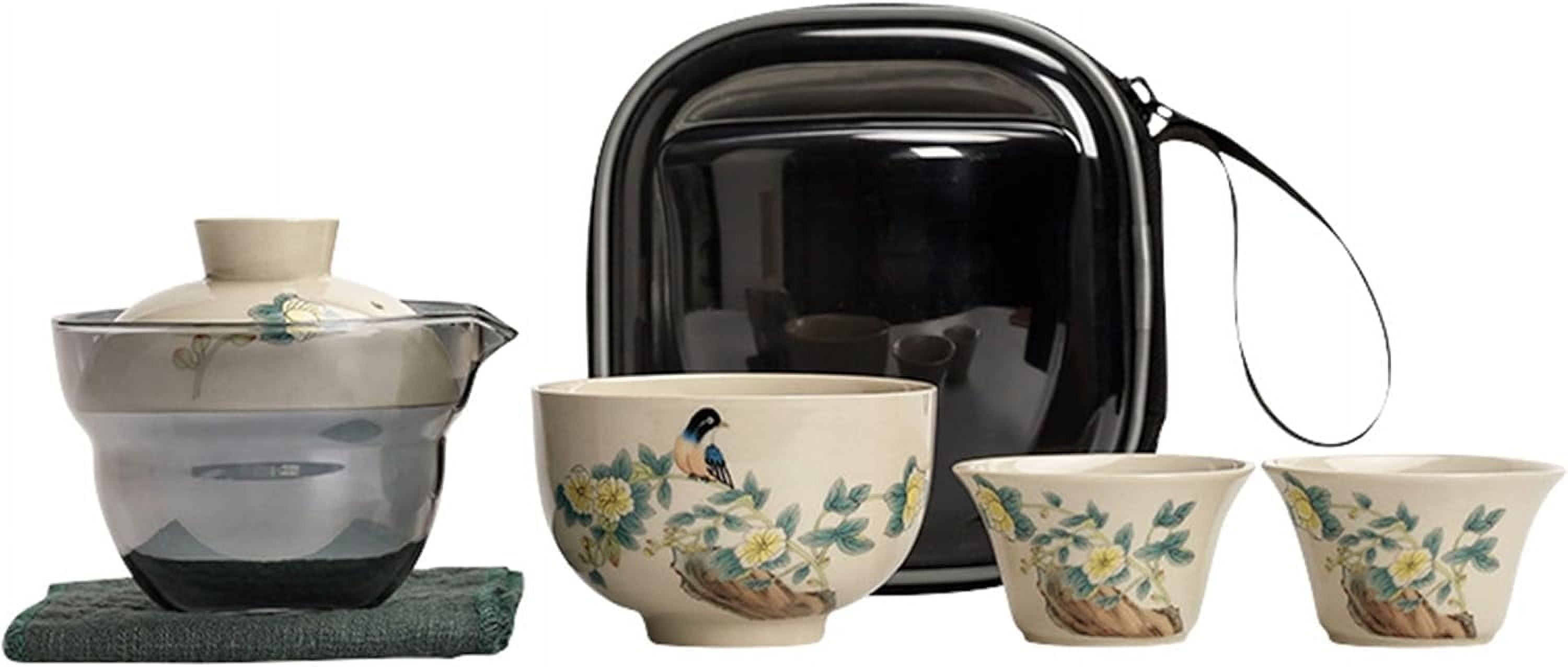 Fanquare Gongfu Tea Set Travel, Chinese Kung Fu Tea Set with Gold Trim ...