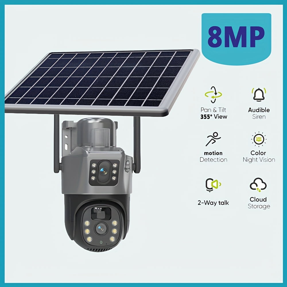 Fanruina 2K FHD Solar Security Camera - 10X Zoom 360° Dual Lens (Bullet ...