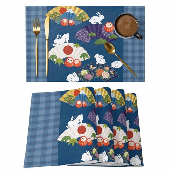 Fans Rabbits Cotton Linen Placemats Set of 8, Japanese Colored Fans ...