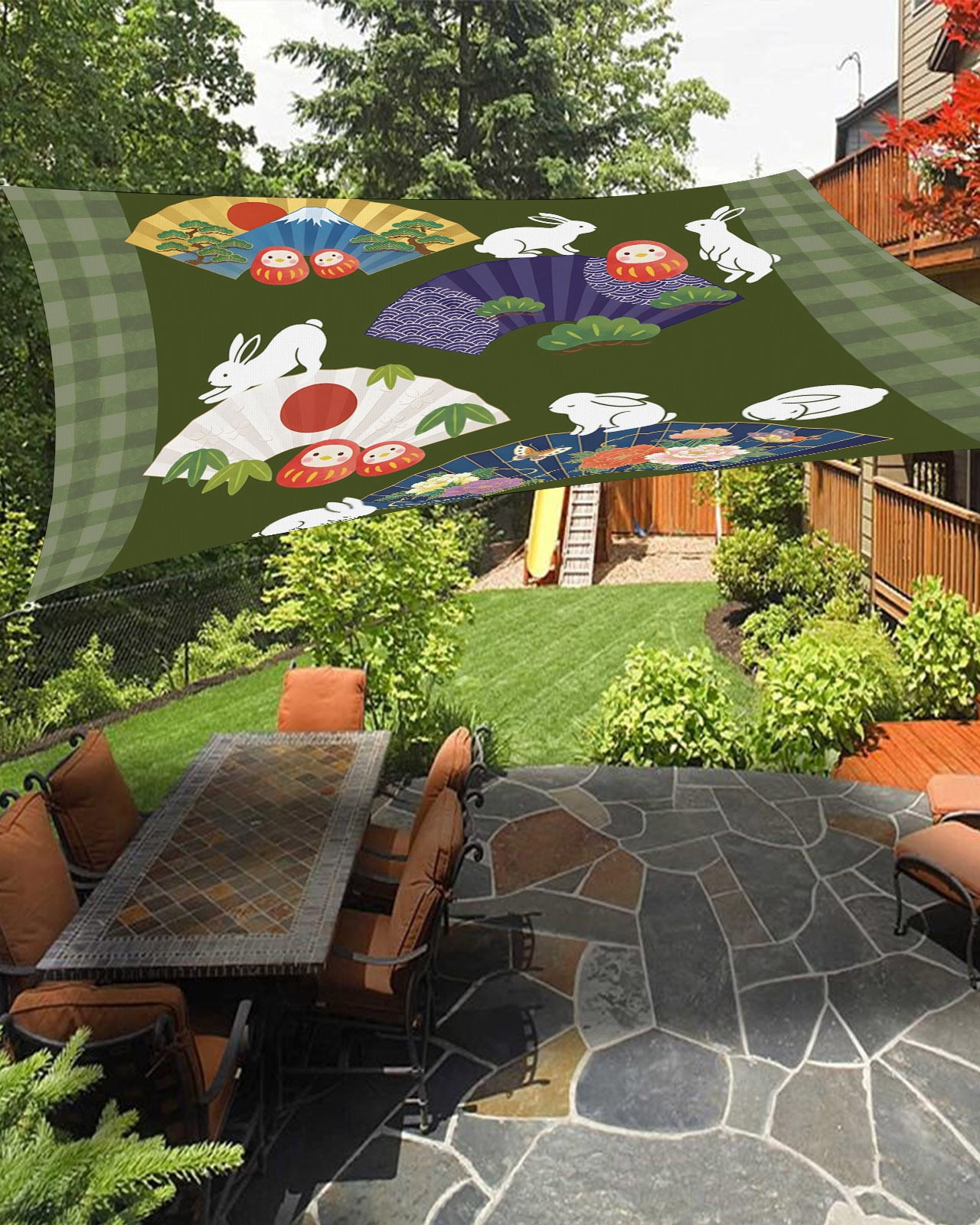 Fans Rabbits Sun Shade Sail 12'X16' Japanese Colored Fans Rabbit ...