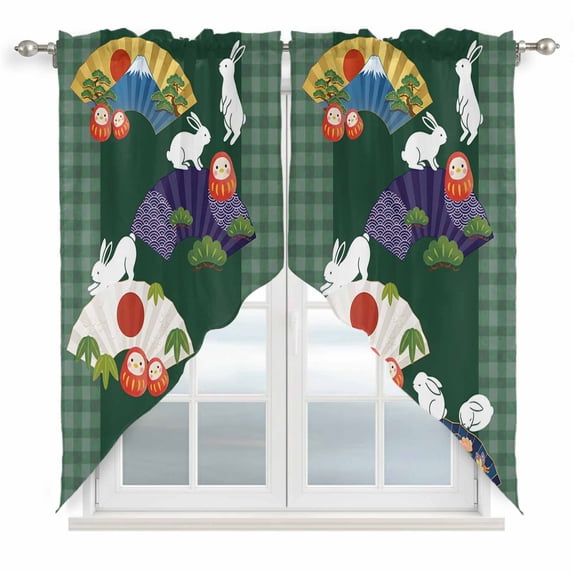 Fans Rabbits Swag Curtain Valance for Window 2 Panels Japanese Colored ...