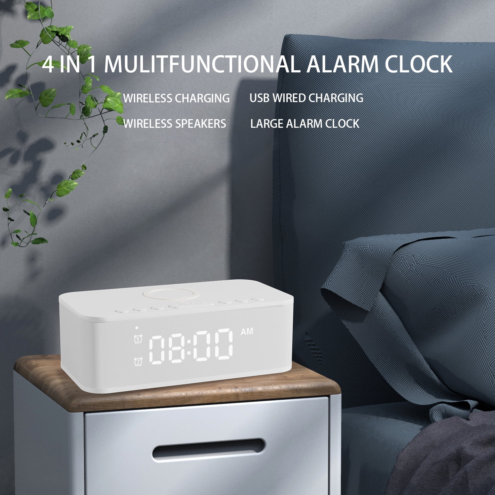 Fansbe Digital Alarm Clock Bluetooth, Wireless Charging Vibrating Alarm ...