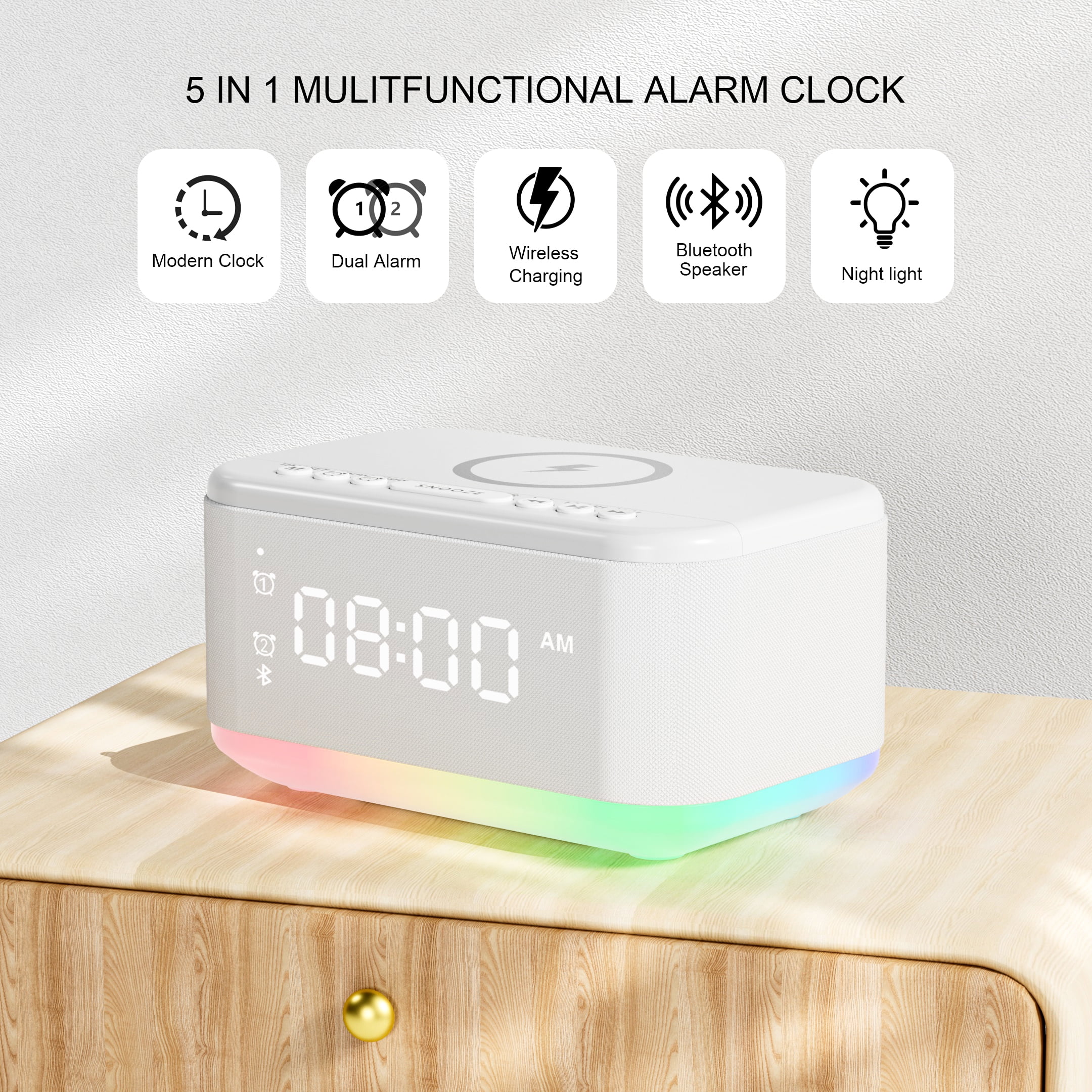 Fansbe Tech Alarm Clock Speaker Wireless Charger, Digital Alarm Clocks ...