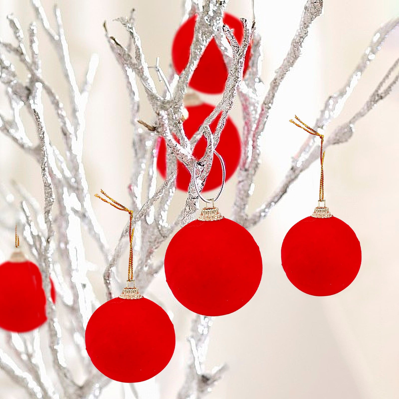 Fanshiluo 12 Pcs Velvet Christmas Balls Flocked Christmas Tree Ball ...