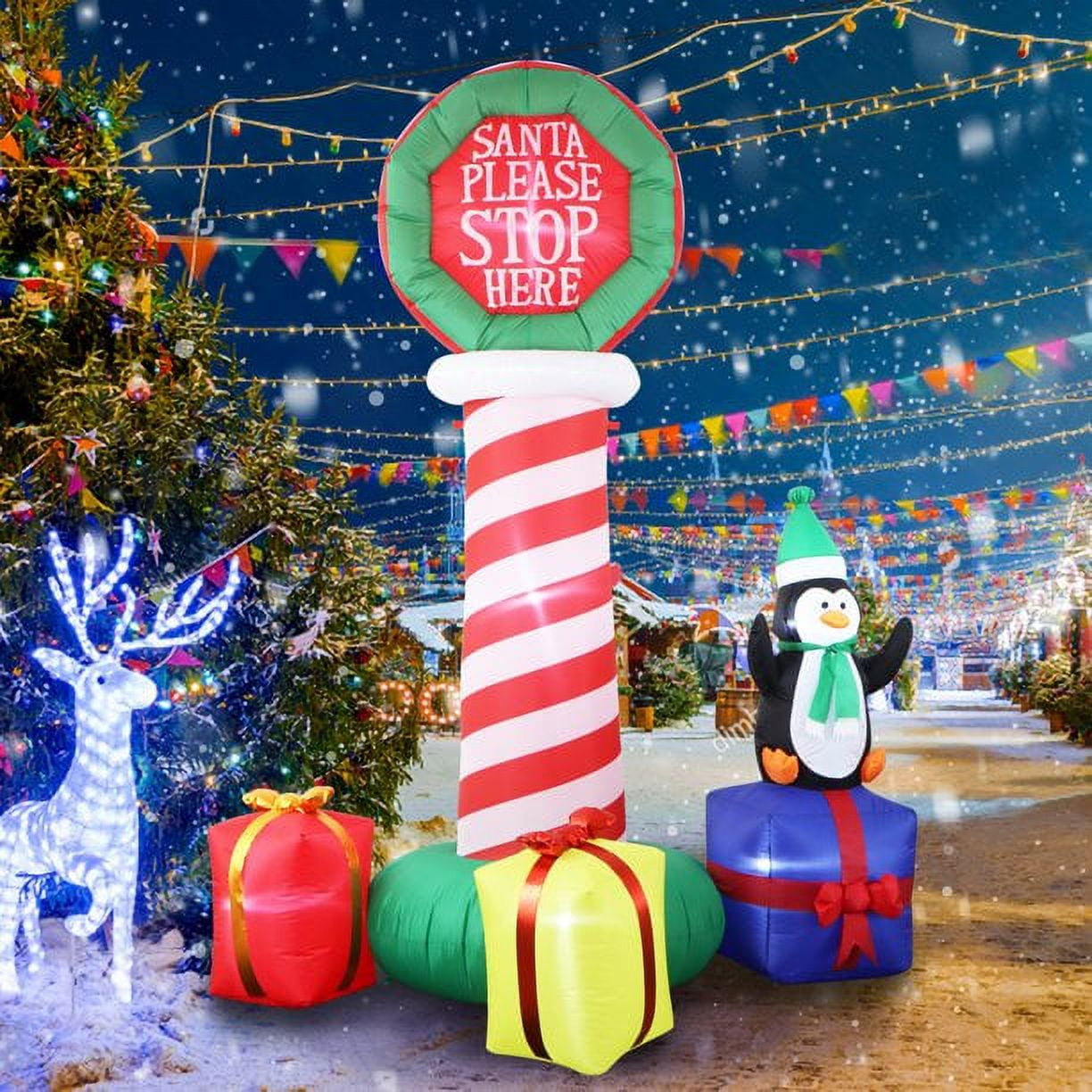 Fanshunlite 8FT Blow Up Santa Stop Here Sign with Led Light, Lighted ...