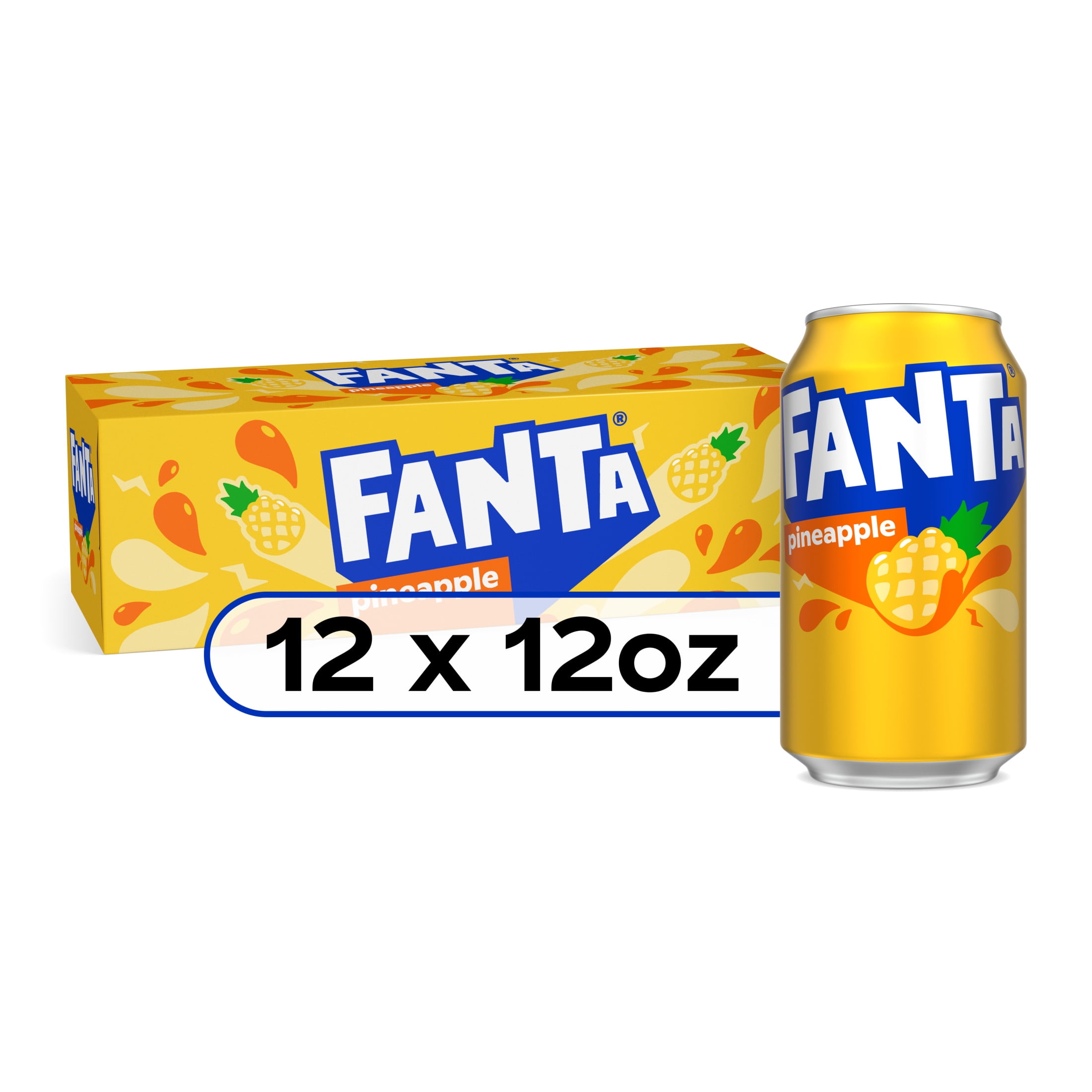 Fanta Pineapple Fruit Soda Pop Bulk Beverage, 12 fl oz, 12 Pack Cans ...