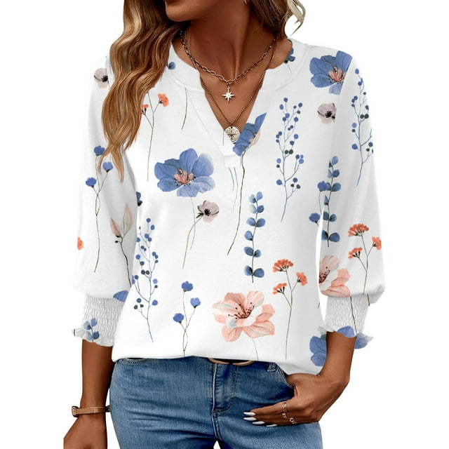 Fantaslook 3/4 Sleeve Womens Tops Dressy Casual Blouses V Neck Work ...