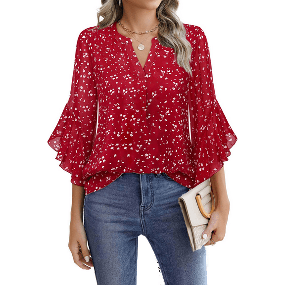3/4 Length Sleeve Women Tops V Neck Blouses Silk Satin Casual Summer T ...