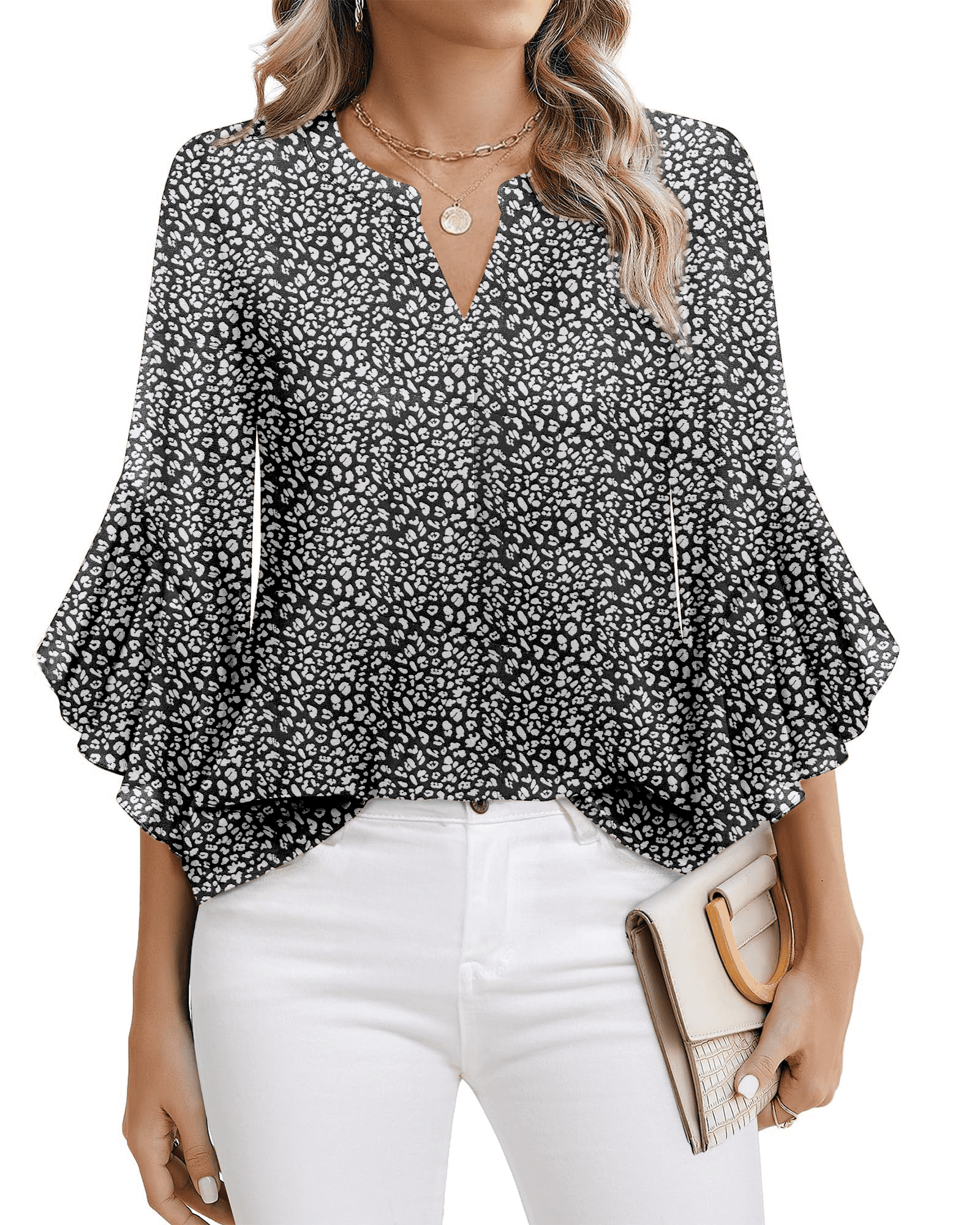 Fantaslook Blouses for Women 3/4 Ruffle Sleeve Summer Tops V Neck ...