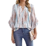 Fantaslook Blouses for Women 3/4 Ruffle Sleeve Summer Tops V Neck ...