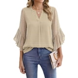 Fantaslook Blouses for Women 3/4 Ruffle Sleeve Summer Tops V Neck ...