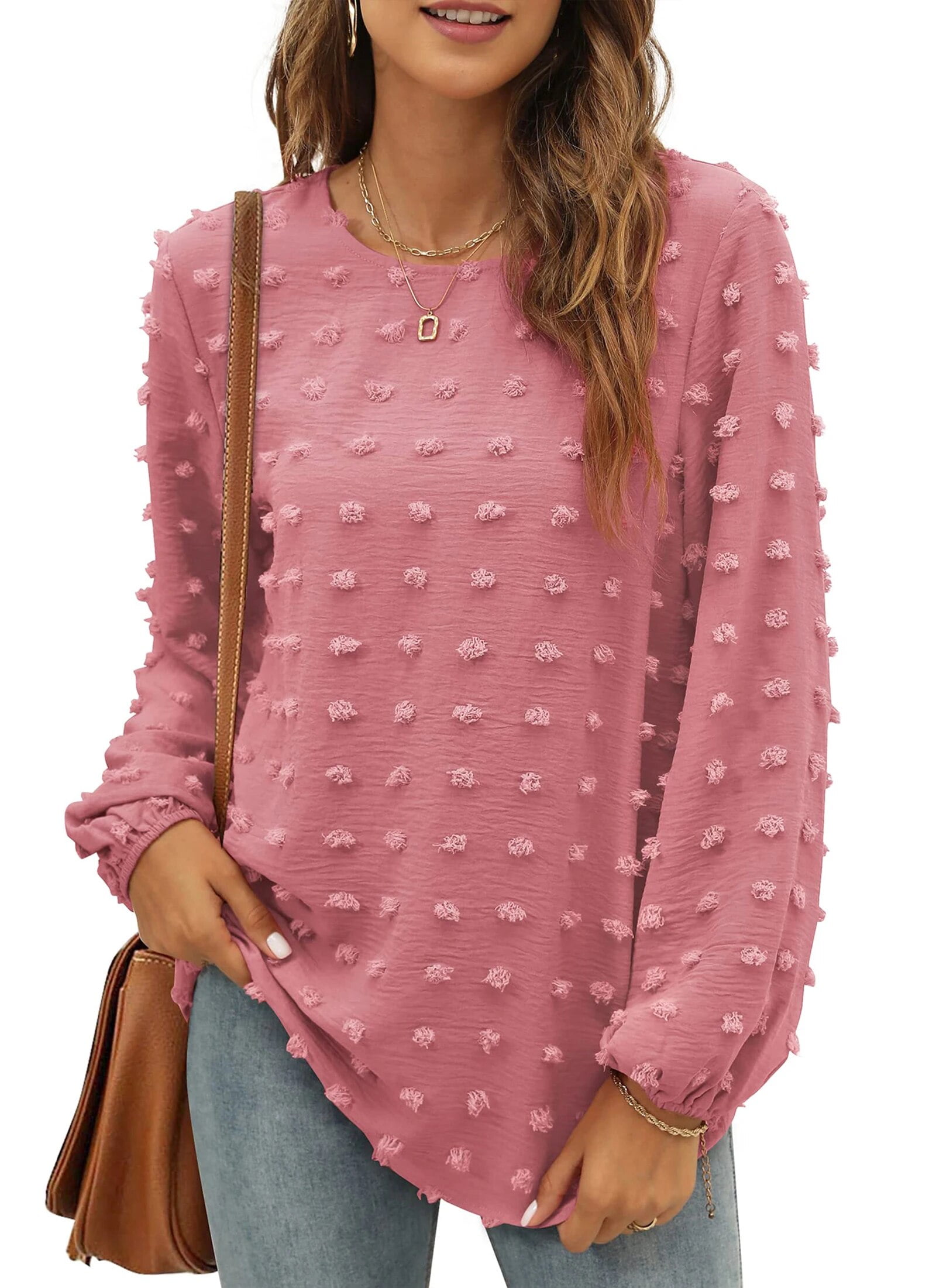 Fantaslook Elegant Tunic Blouses For Women Crewneck Long Sleeve