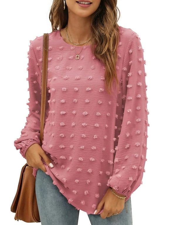 JWD Women's Tops Long Sleeve Lace Trim O-Neck A Line Tunic Blouse Black ...