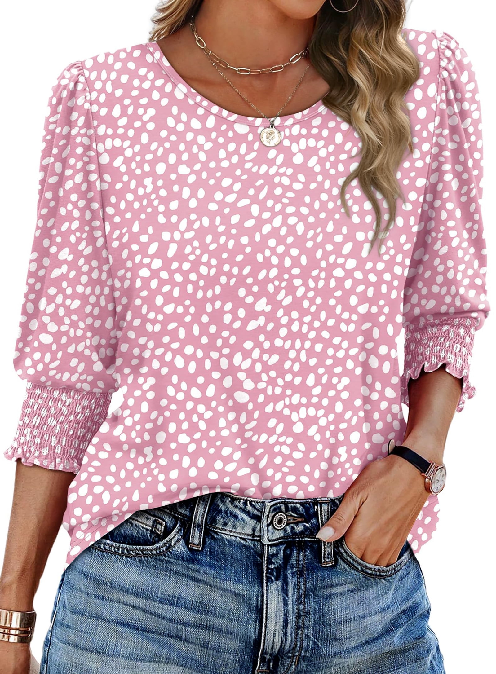 Fantaslook Women Blouses Dressy Casual 3/4 Sleeve Tops with Smocked ...