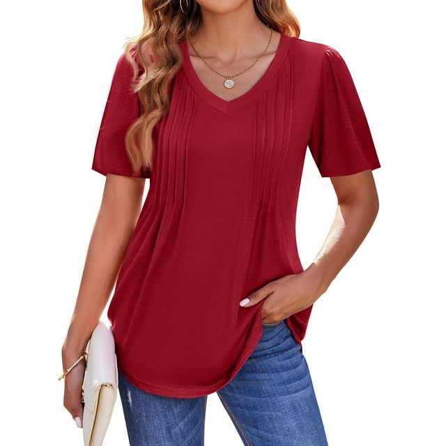 Fantaslook Blouses for Women Dressy Casual V Neck Pleated Tunic Tops ...