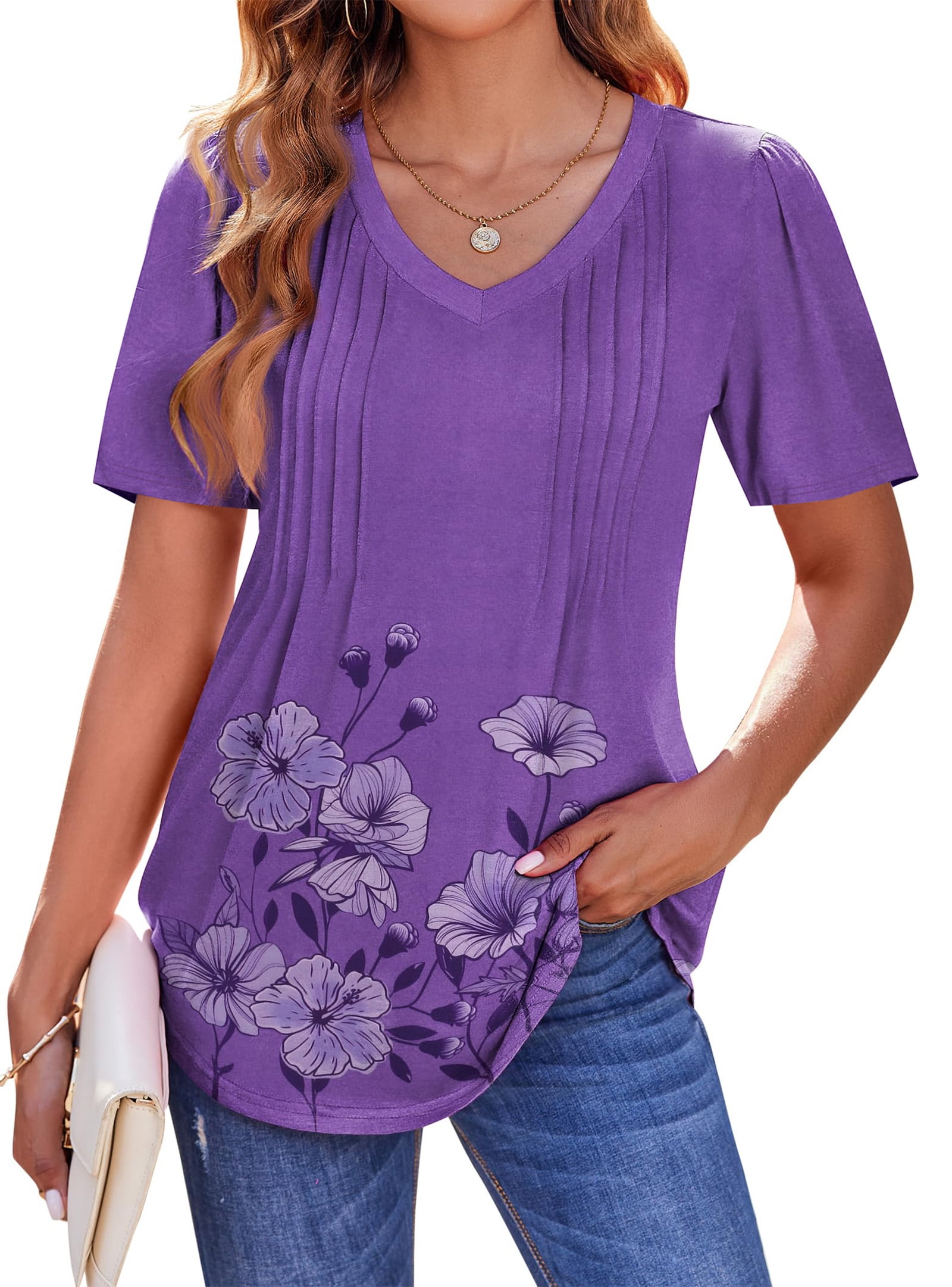 Fantaslook Blouses for Women, Dressy Casual V Neck Pleated Tunic Tops ...