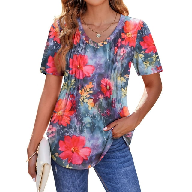 Fantaslook Blouses for Women Dressy Casual V Neck Pleated Tunic Tops ...