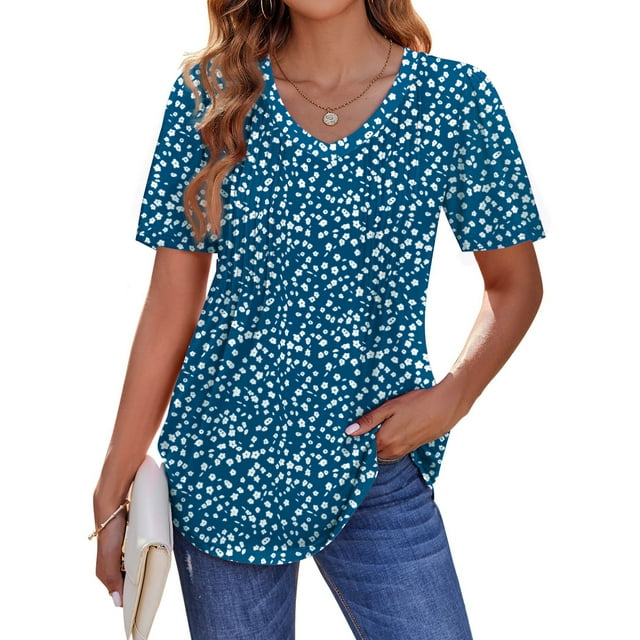 Fantaslook Blouses for Women Dressy Casual V Neck Pleated Tunic Tops ...