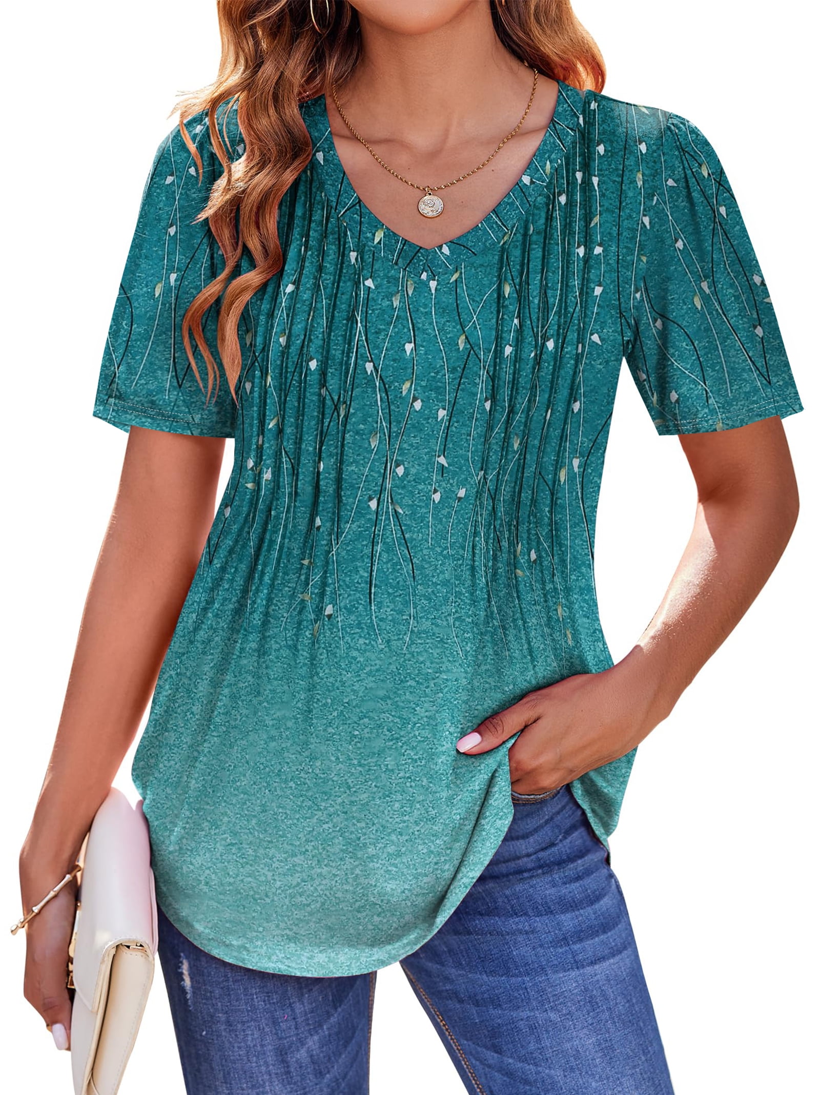 Fantaslook Blouses for Women, Dressy Casual V Neck Pleated Tunic Tops ...