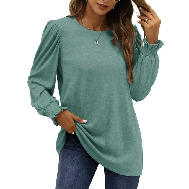 Fantaslook Women's Dressy Puff Sleeve Tunic Tops, Casual Fall Shirts with Crew Neck - Walmart.com
