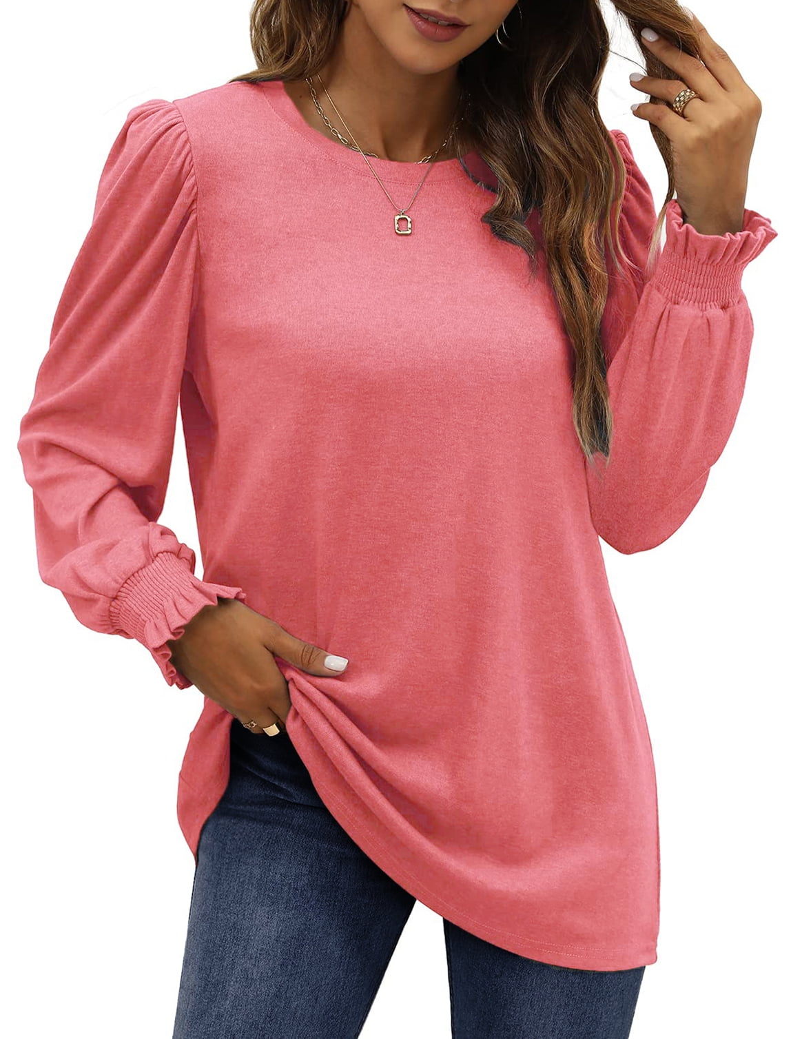 Fantaslook Blouses for Women Dressy Puff Sleeve Tunic Tops Casual Fall ...