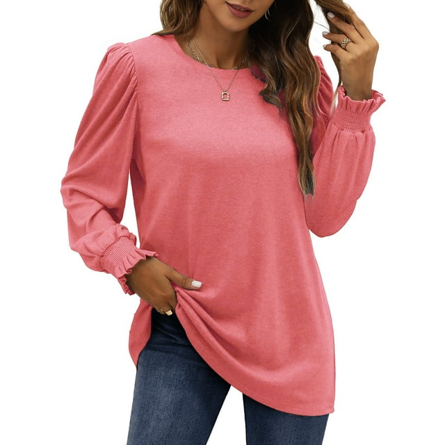 Fantaslook Blouses for Women Dressy Puff Sleeve Tunic Tops Casual Fall ...