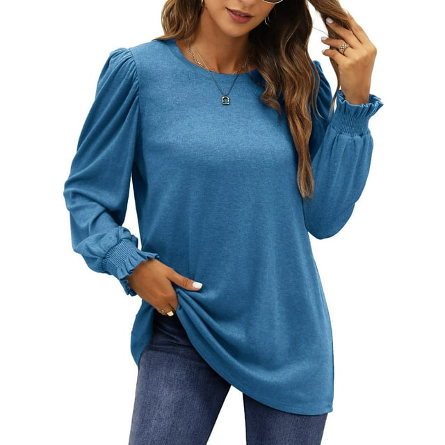Fantaslook Blouses for Women Dressy Puff Sleeve Tunic Tops Casual Fall ...
