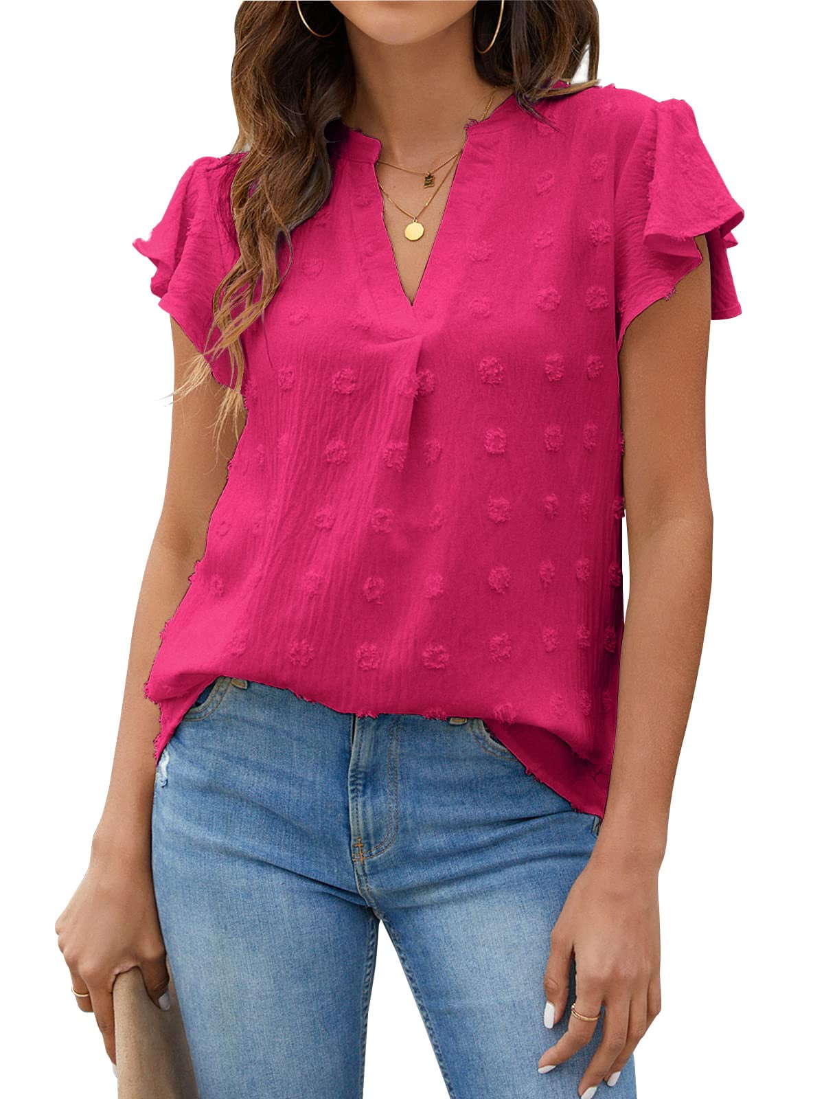 Fantaslook Blouses for Women Dressy V Neck Ruffle Sleeve Summer Tops ...