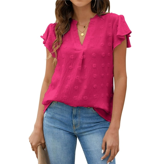 Fantaslook Blouses for Women Dressy V Neck Ruffle Sleeve Summer Tops Casual Flowy Shirts ...