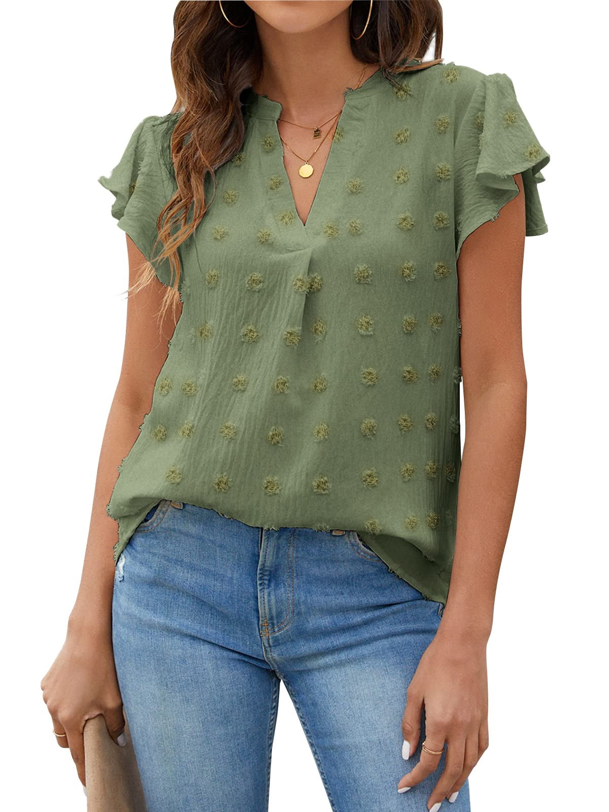 Fantaslook Blouses for Women, V Neck Ruffle Sleeve, Flowy Summer Dressy ...