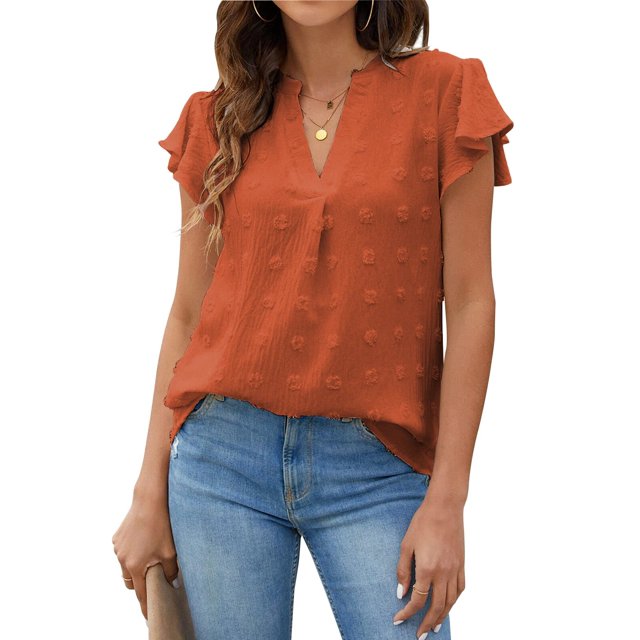 Fantaslook Blouses for Women Dressy V Neck Ruffle Sleeve Summer Tops ...